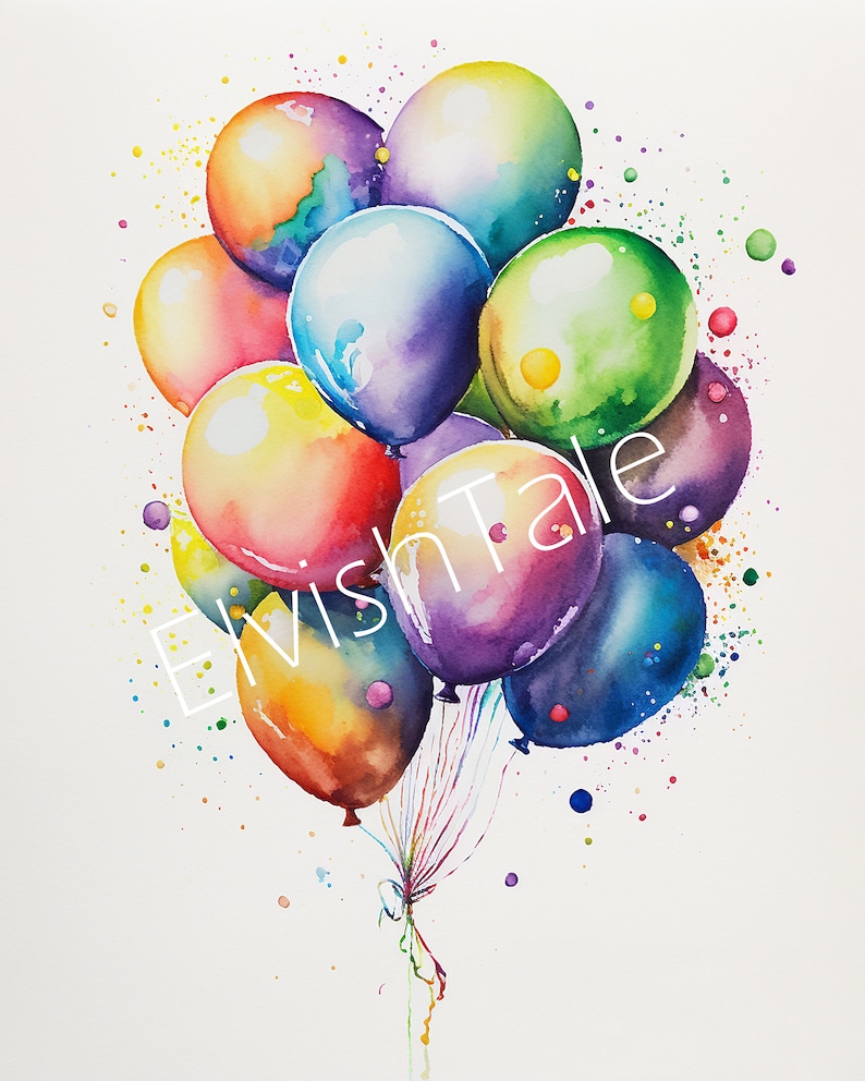 Watercolor Birthday Balloons Clipart on White Background 10 JPEG ...