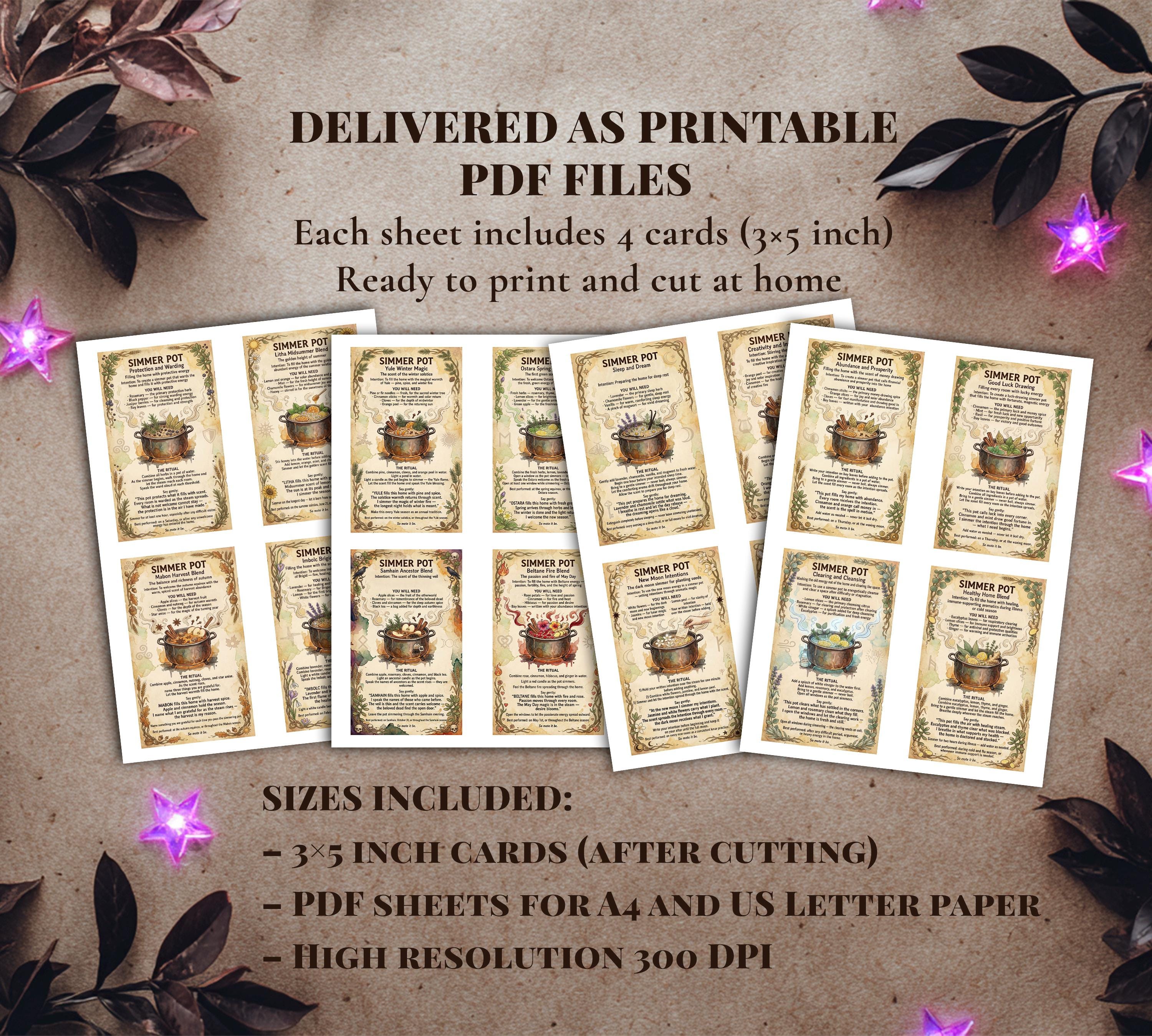 Simmer Pot Recipe Cards - 16 Printable Kitchen Witch Seasonal Recipes ...