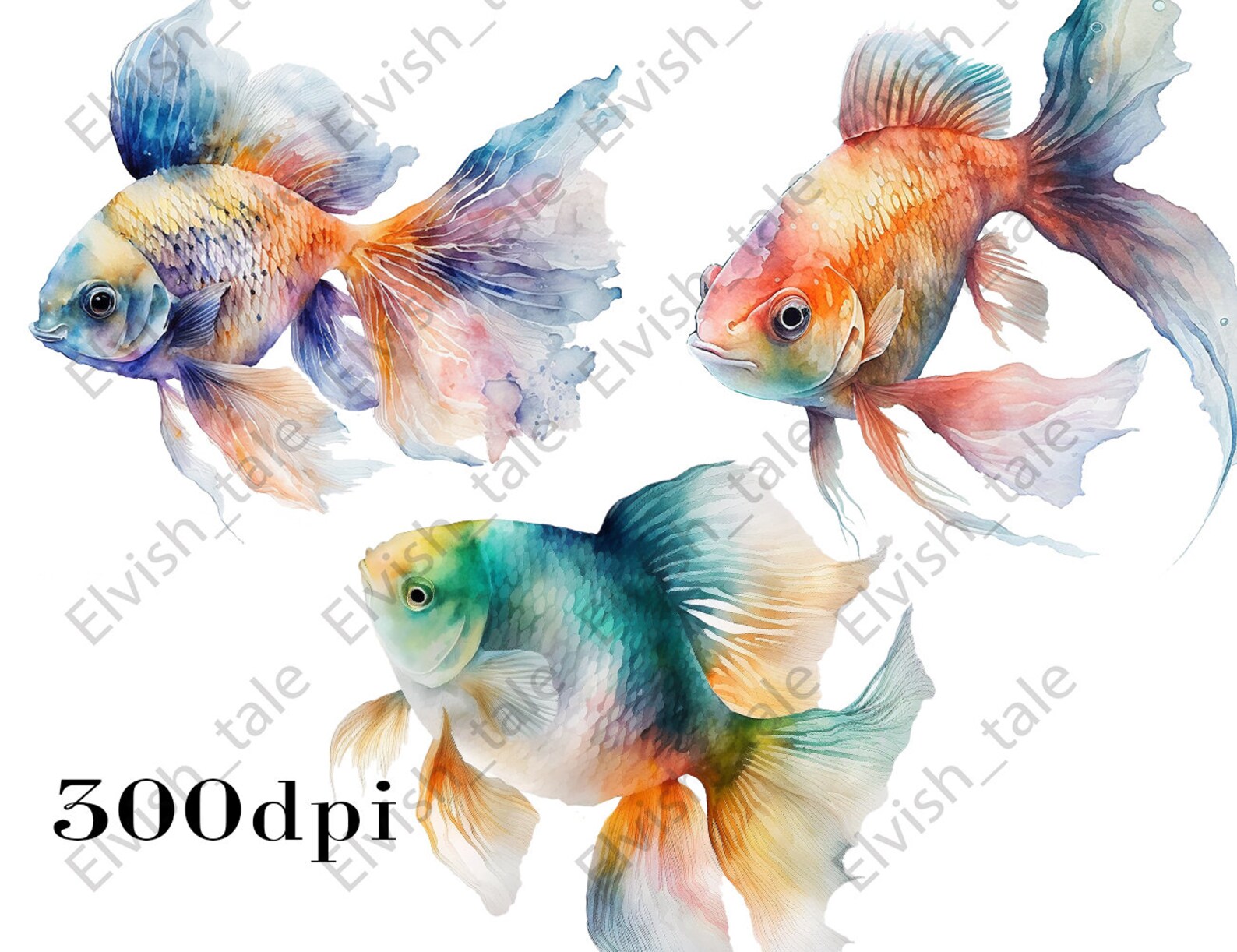Watercolor Clipart Sea Fish,cute,transparent Background - Etsy