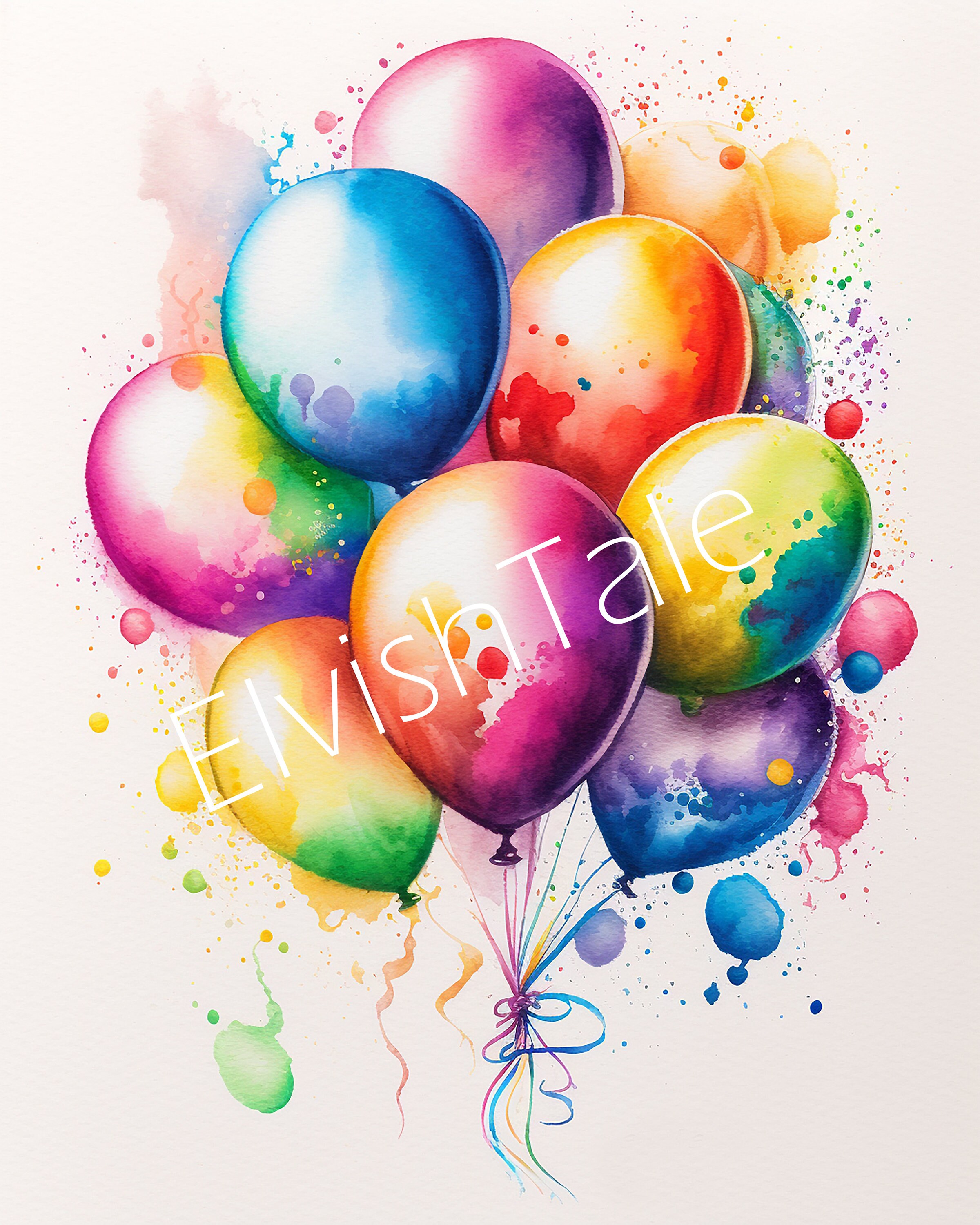 Watercolor Birthday Balloons Clipart on White Background 10 JPEG ...