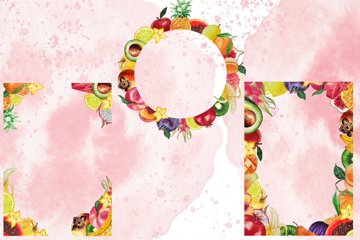 Watercolor Summer Fruits Frames Clipart Digital, Tropical, Freshness ...