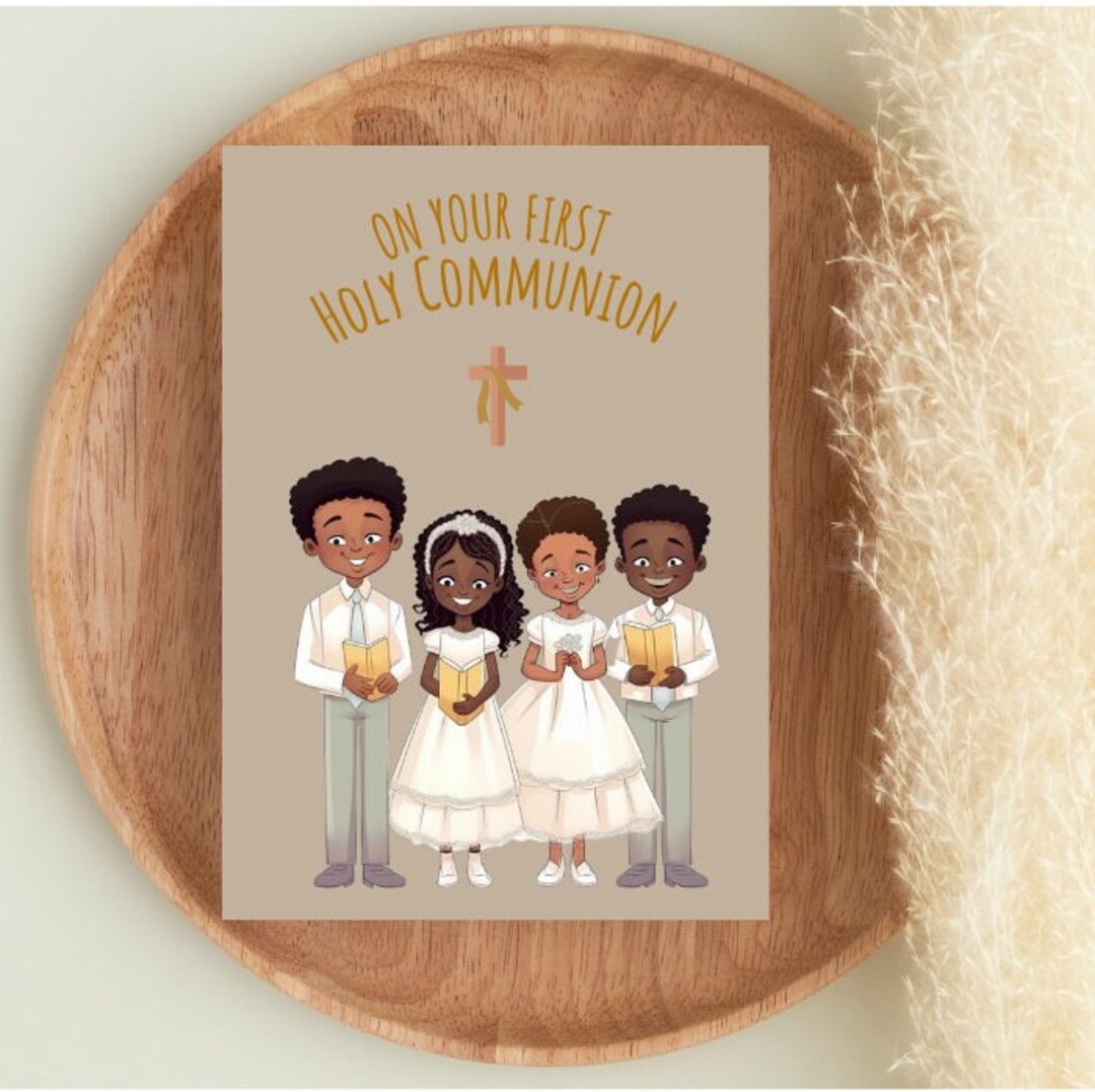 Black Child First Holy Communion Card, Ethnic Catholic Communion Card ...