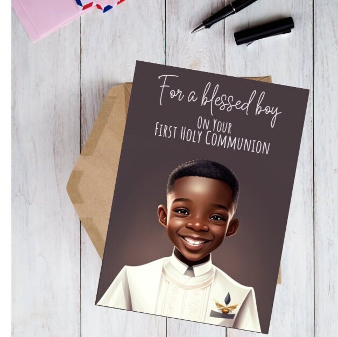 Personalised First Holy Communion Card for Black Boy, Communion Card ...