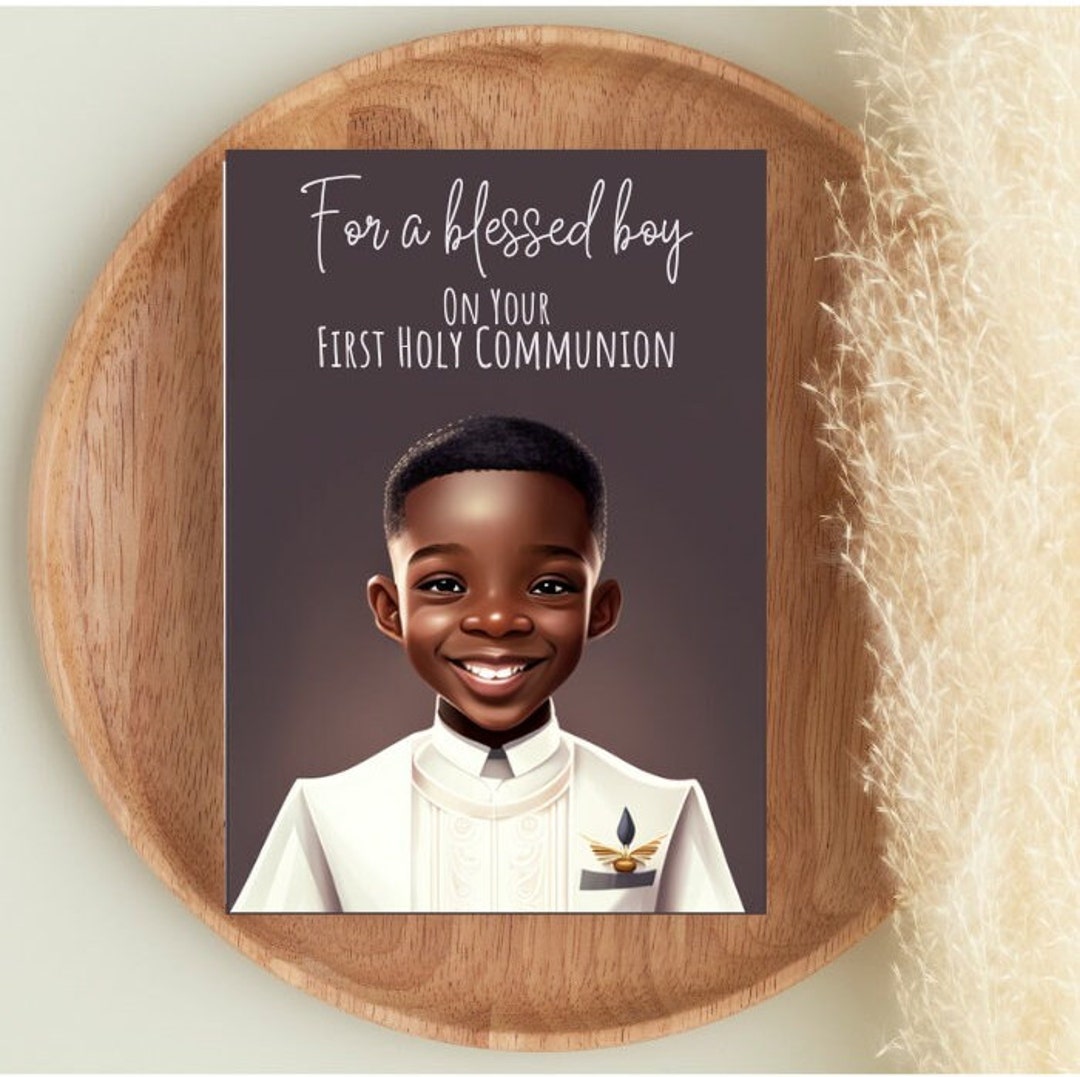 First Holy Communion Card, Black Boy Communion Card, Ethnic Catholic ...