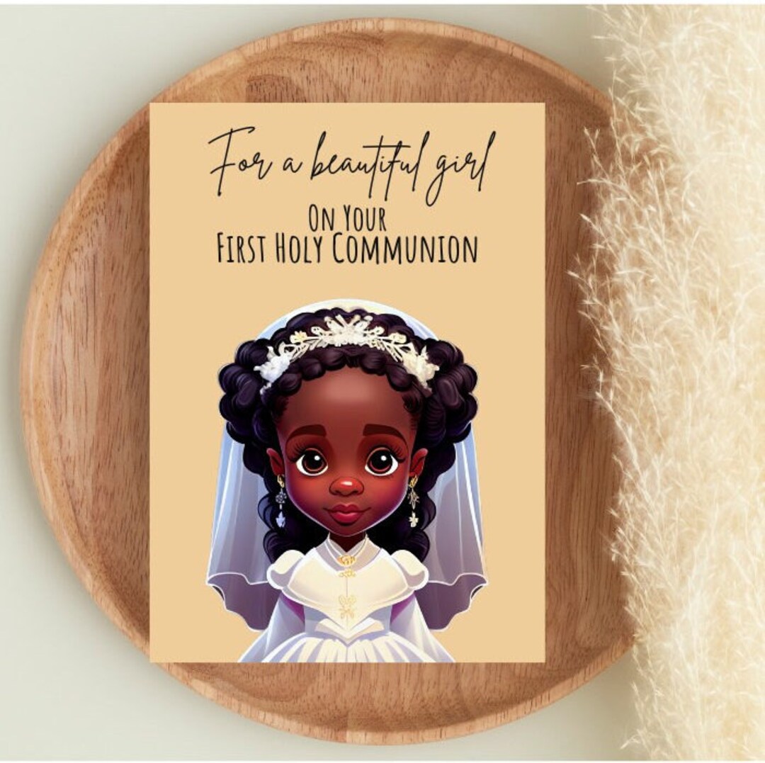 Black Girl First Holy Communion Card, Ethnic Catholic Communion Card ...