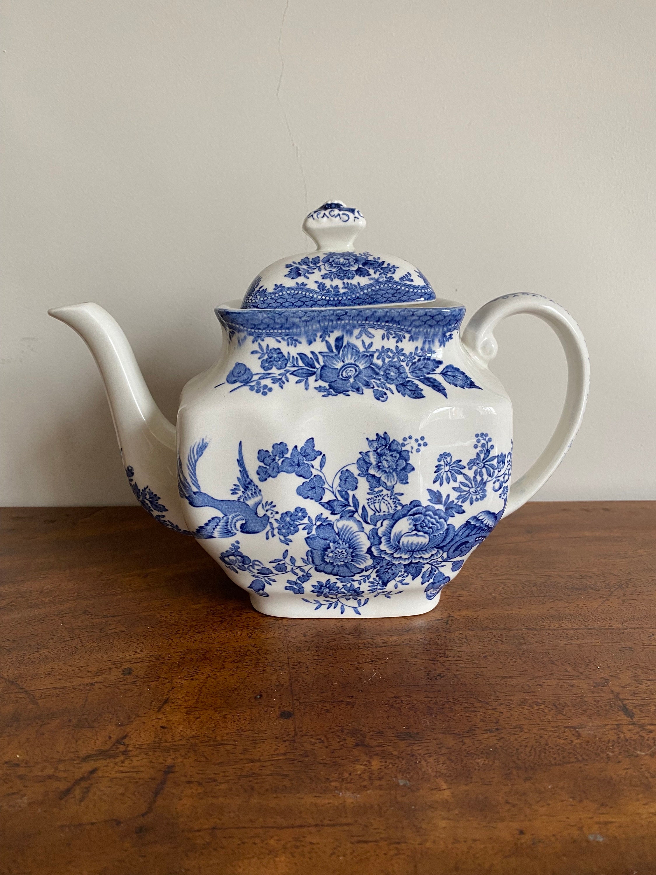 Antique Blue Asiatic Pheasant Vintage Teapot, Blue English Transferware ...