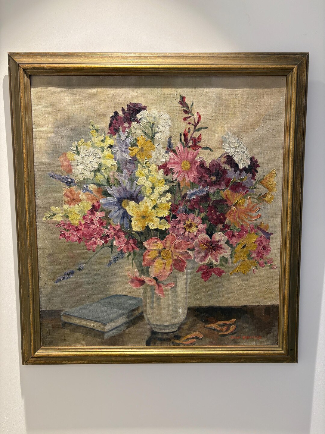 Vintage Still Life Oil on Board Painting - Abundant Pastel Hues Summer ...
