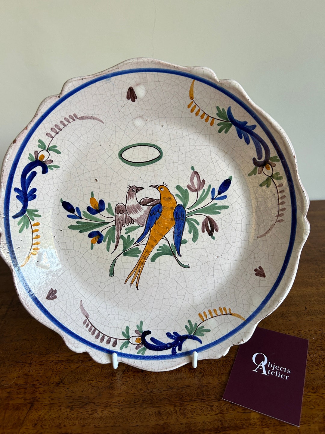Antique French Faience Decorative Wall Plate Depicting Birds and ...