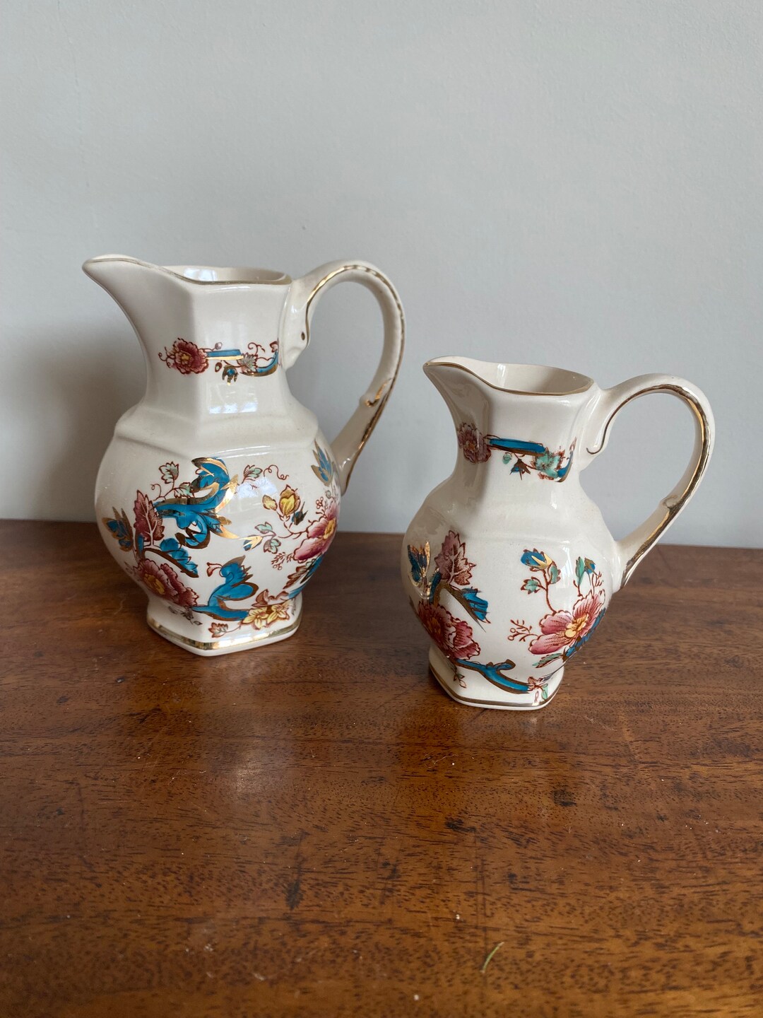 Lovely Vintage Pair of Masons Ironstone Java Jugs 11.5cm and 9.5 Cm Tall. Perfect Condition ...