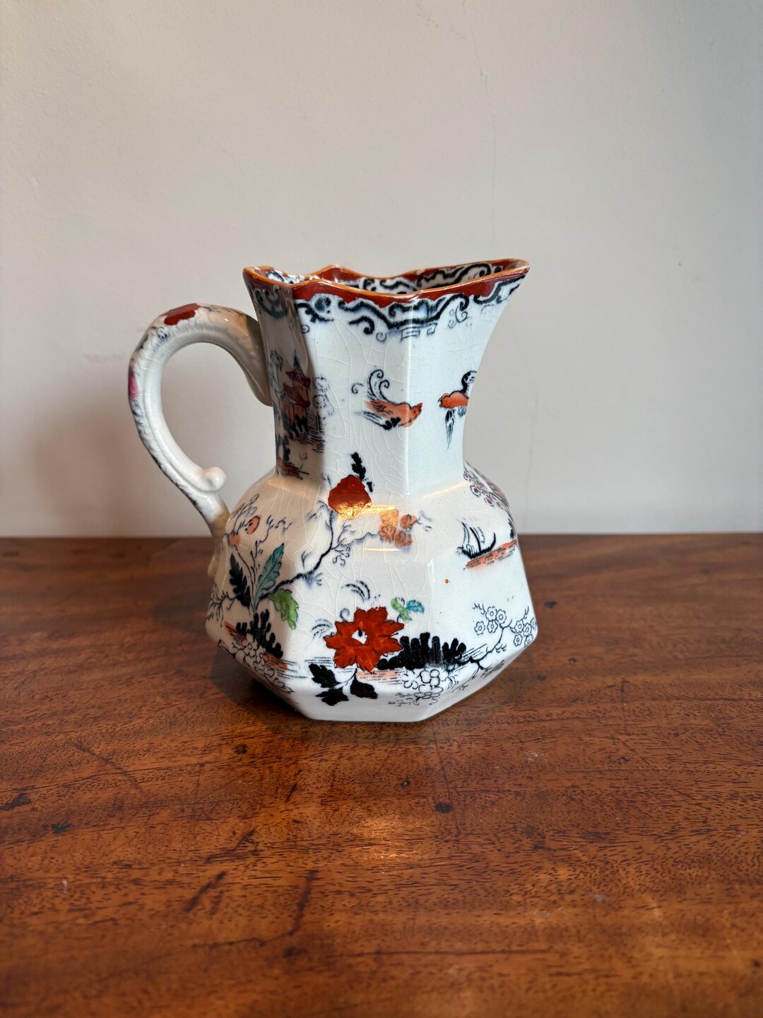 Antique Mason’s Ironstone Jug Pagoda Pattern. Made 1891. Red and Green ...