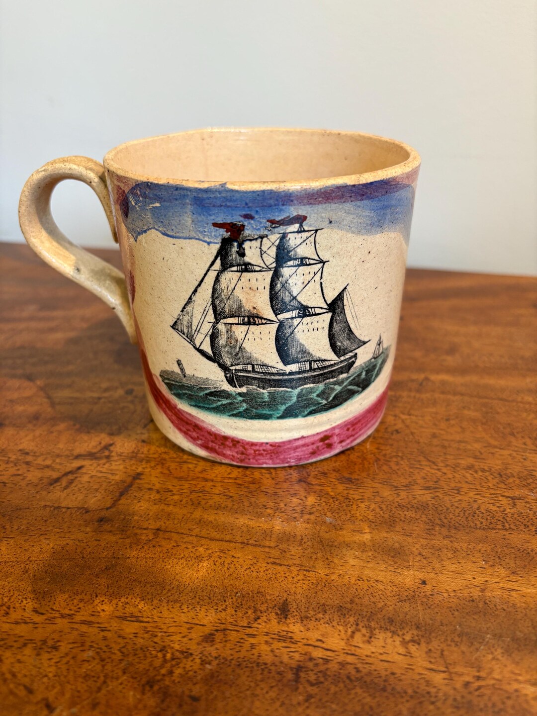 Antique Rare Sunderland Lustre Pottery Mug. Naive Hand Painted With ...