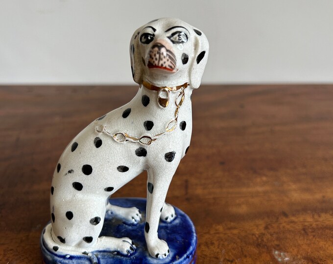 Staffordshire Dalmatian Dog Figurine: Cobalt Blue Base, Gold Collar ...