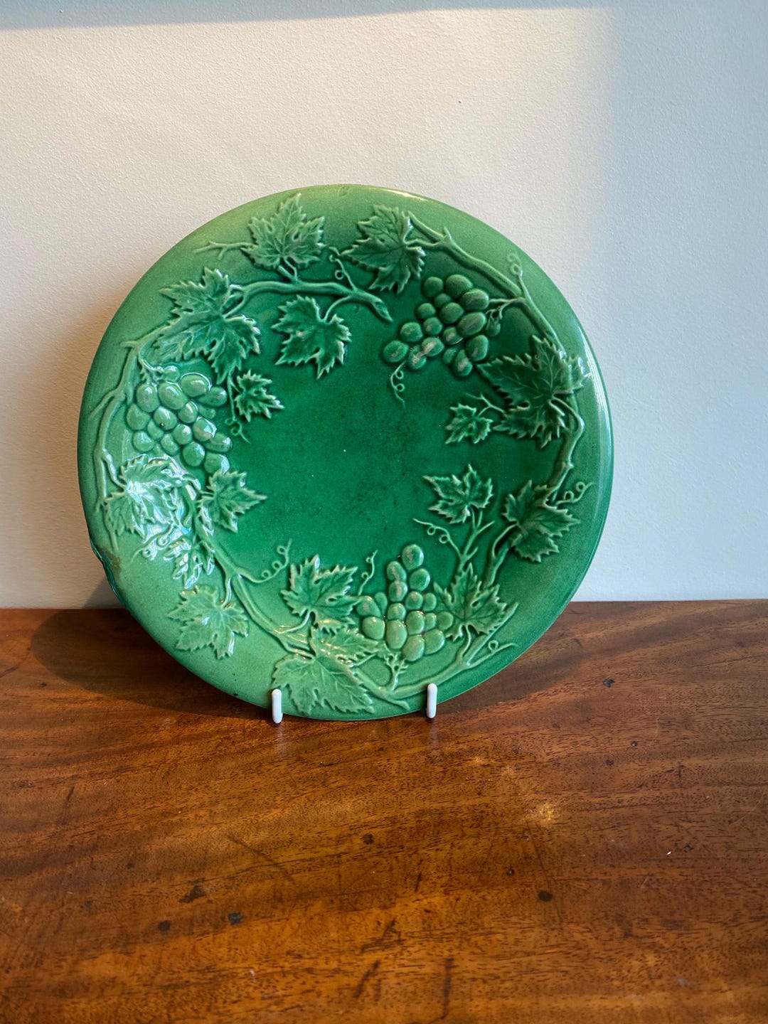 Antique Victorian Green Majolica Plate, Small Repair, Pale Colour and ...