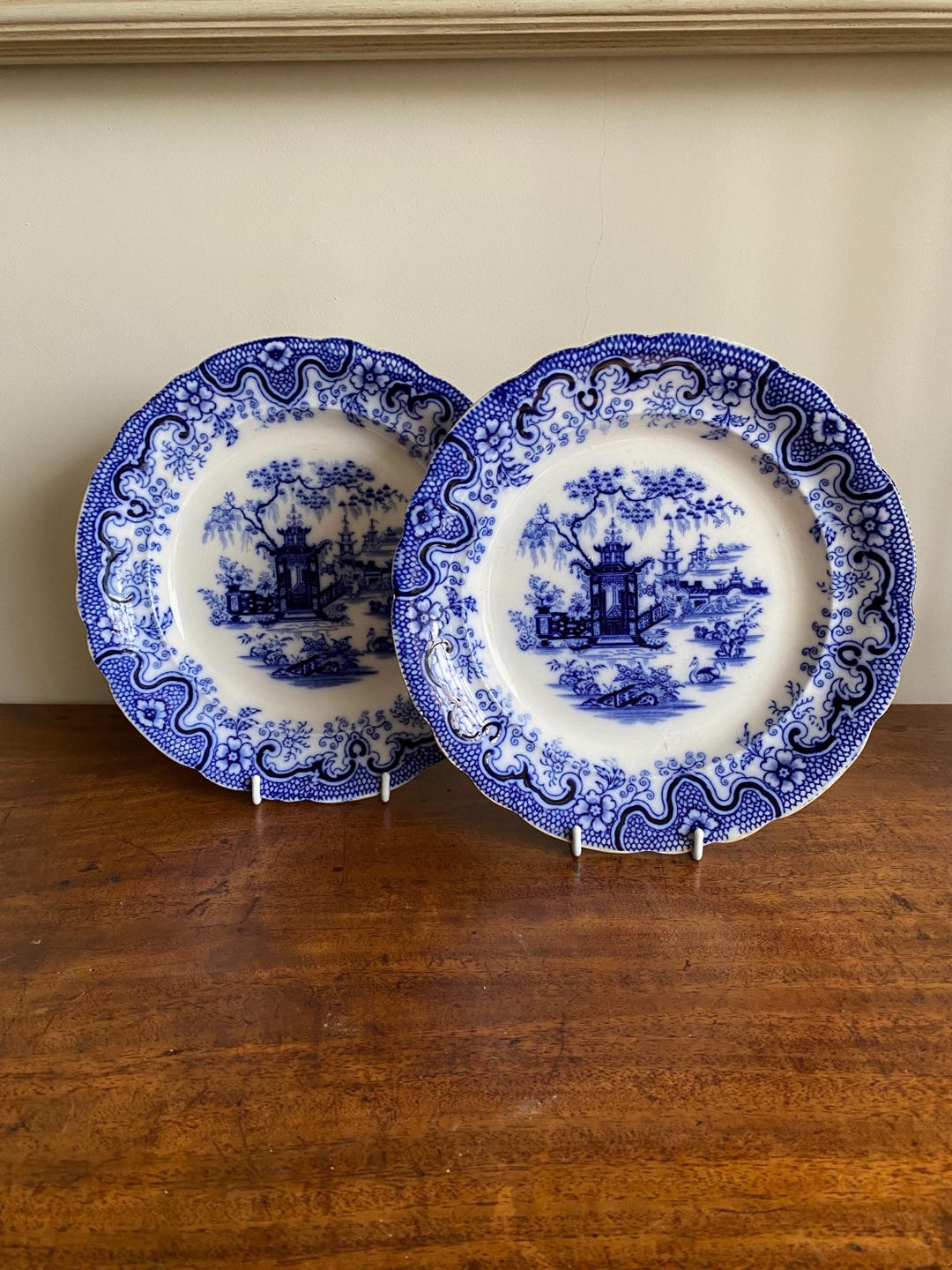 Rare English Antique Blue and White Plates. Lintin Pattern by B Taylor ...