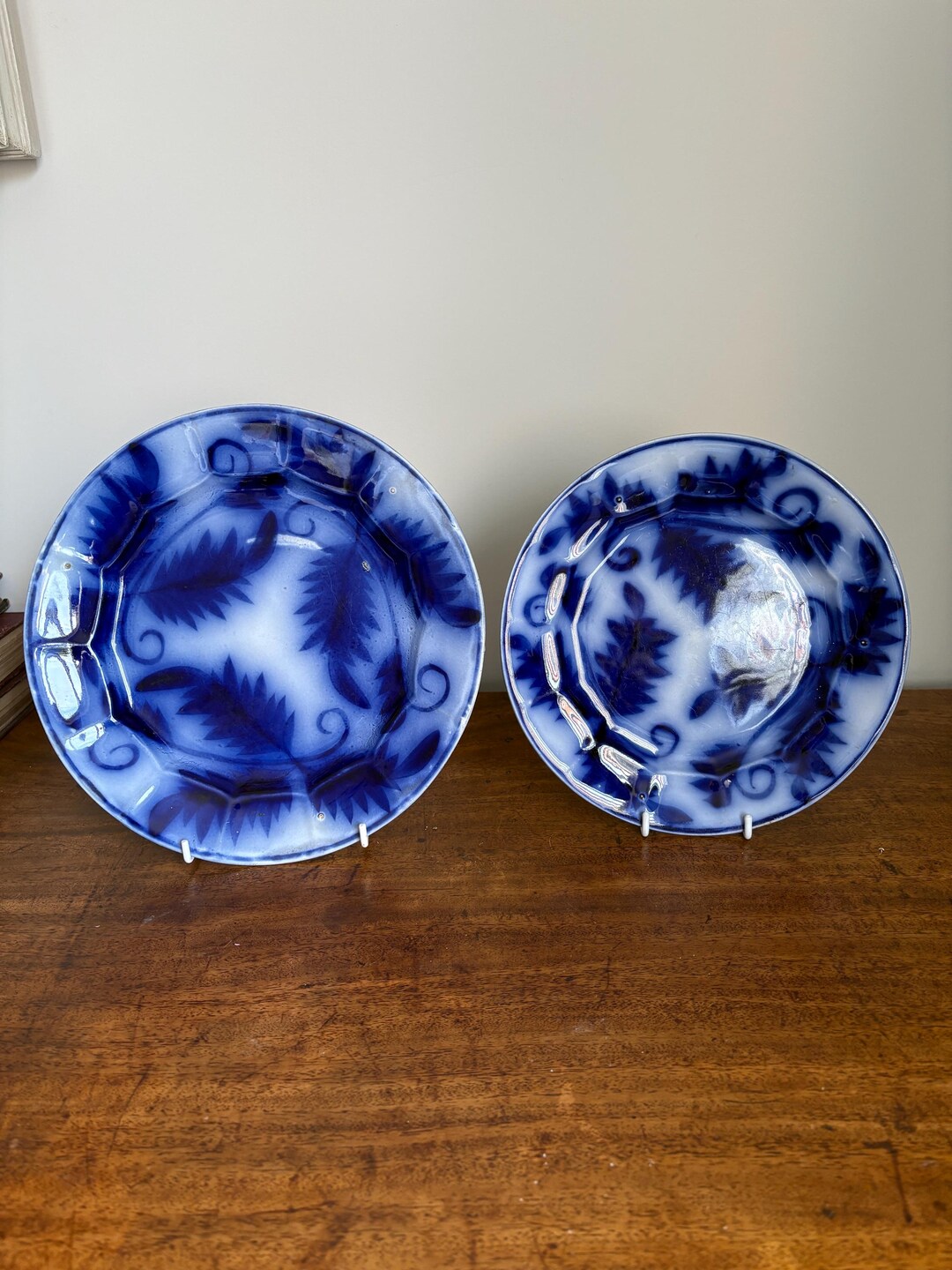 Flow Blue Antique Plates Sold Separately - Very Striking Leaf Pattern ...