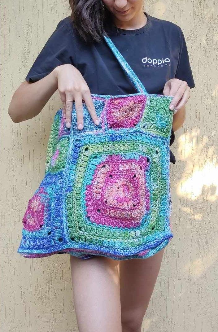 Crochet Shoulder Bag, Granny Square Scramble Sack, Bohemian Purse ...