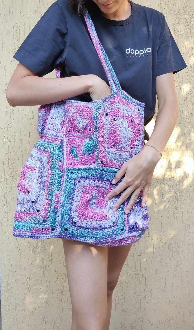 Crochet Shoulder Bag, Granny Square Scramble Sack, Bohemian Purse ...