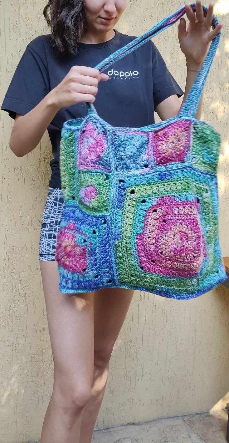 Crochet Shoulder Bag, Granny Square Scramble Sack, Bohemian Purse ...