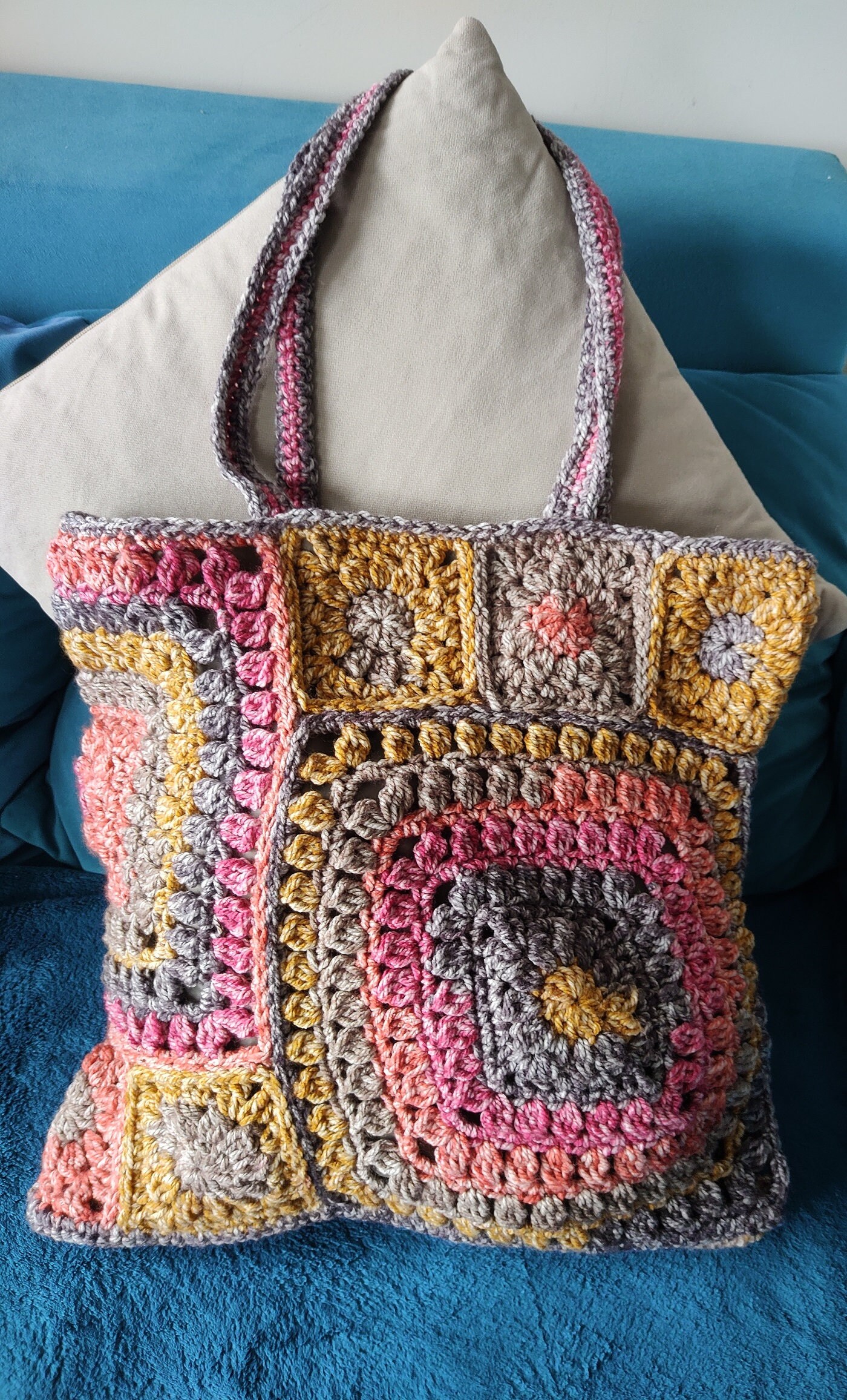 Crochet Shoulder Bag, Granny Square Scramble Sack, Bohemian Purse ...