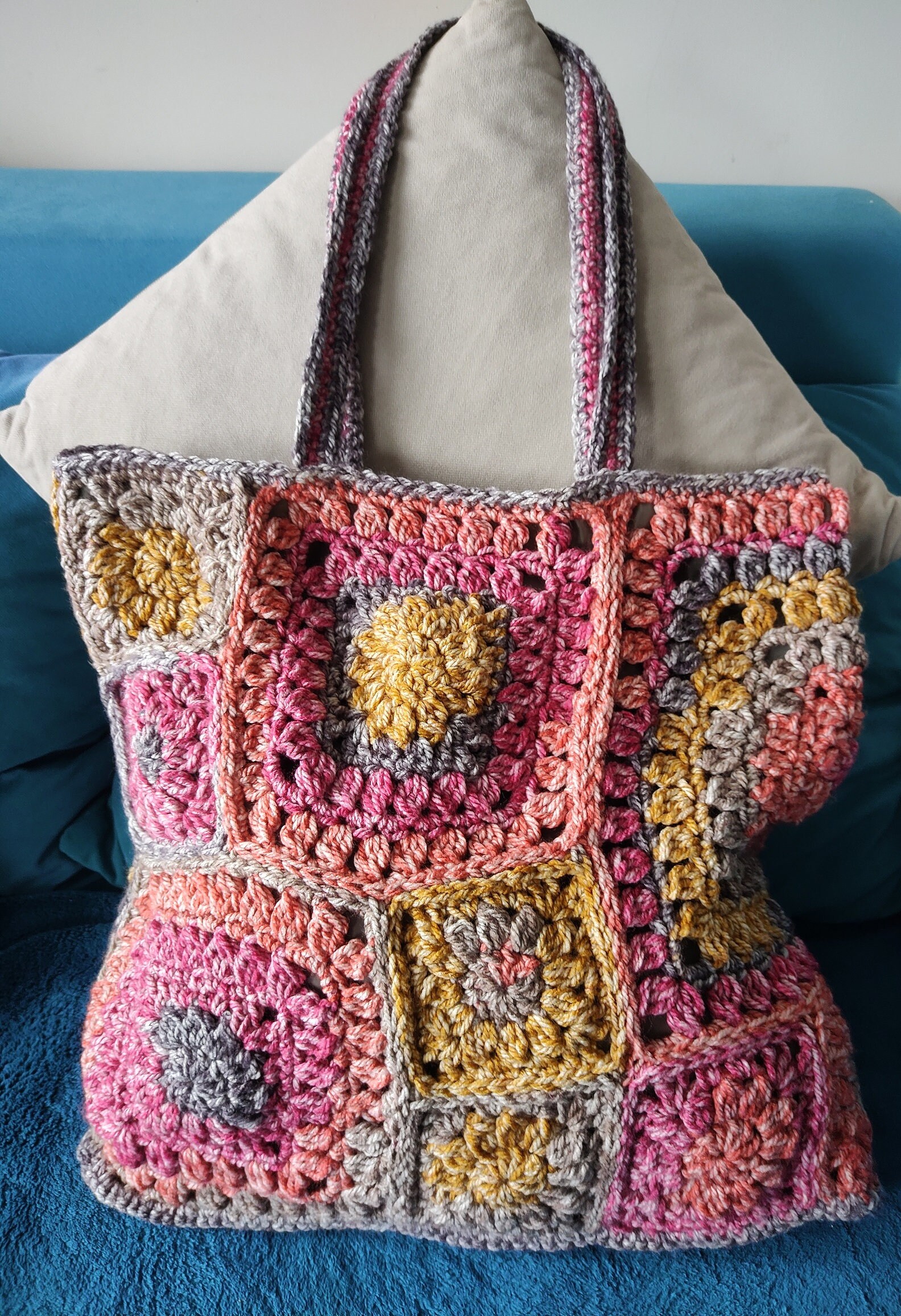 Crochet Shoulder Bag, Granny Square Scramble Sack, Bohemian Purse ...