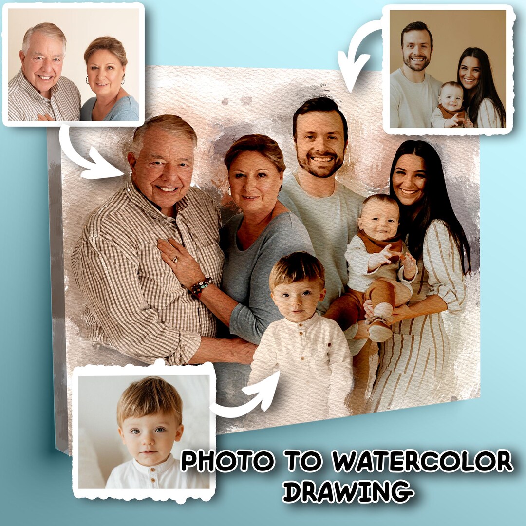 Custom Watercolor Family Drawing From Photo, Personalized Memorial ...