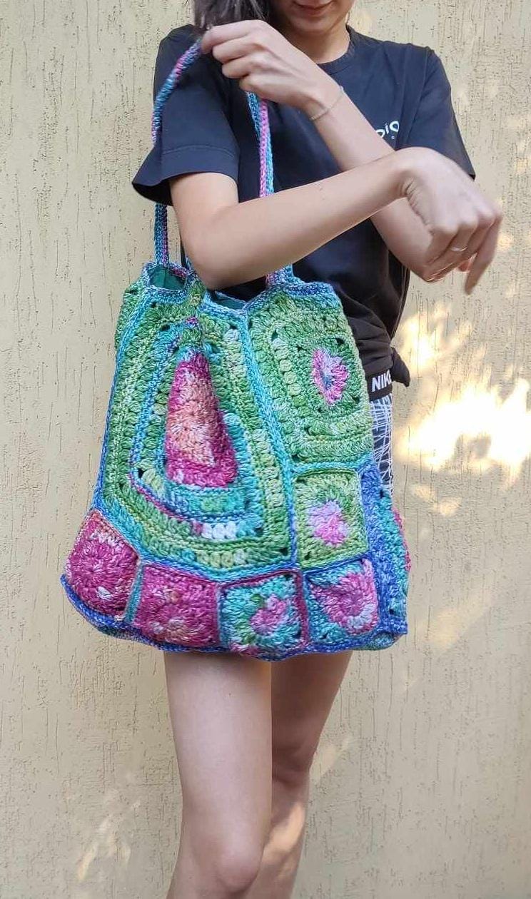 Crochet Shoulder Bag, Granny Square Scramble Sack, Bohemian Purse ...