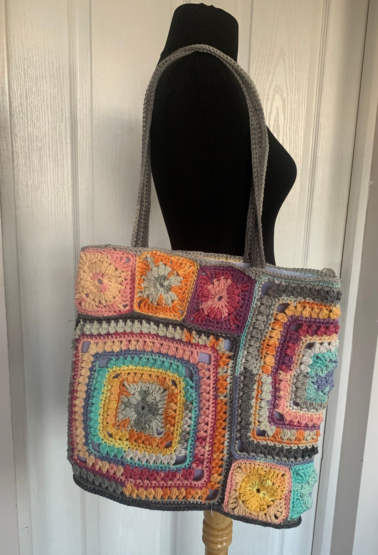 Crochet Shoulder Bag, Granny Square Scramble Sack, Bohemian Purse ...