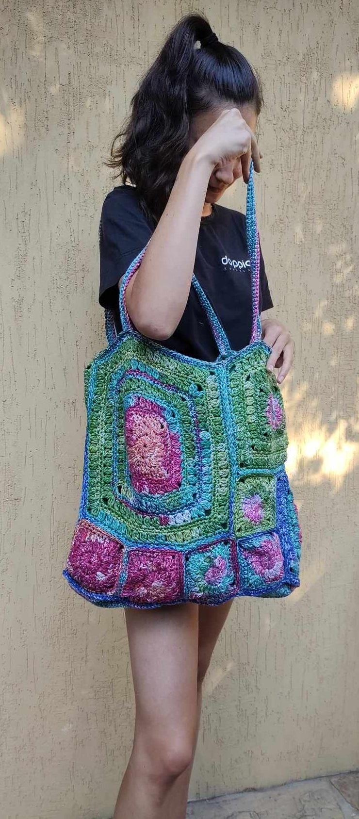 Crochet Shoulder Bag, Granny Square Scramble Sack, Bohemian Purse ...