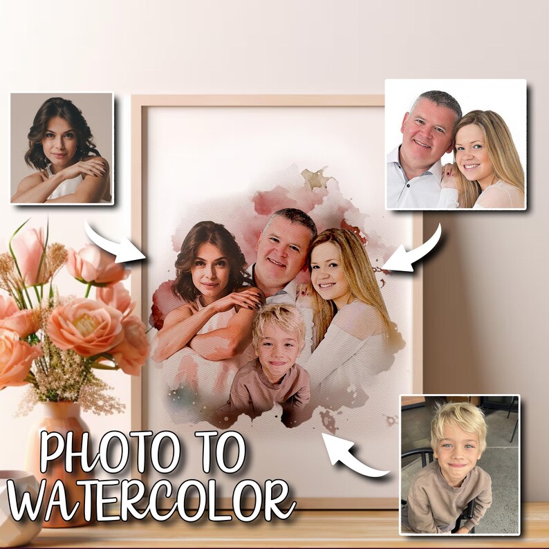Custom Watercolor Family Drawing From Photo, Personalized Memorial ...