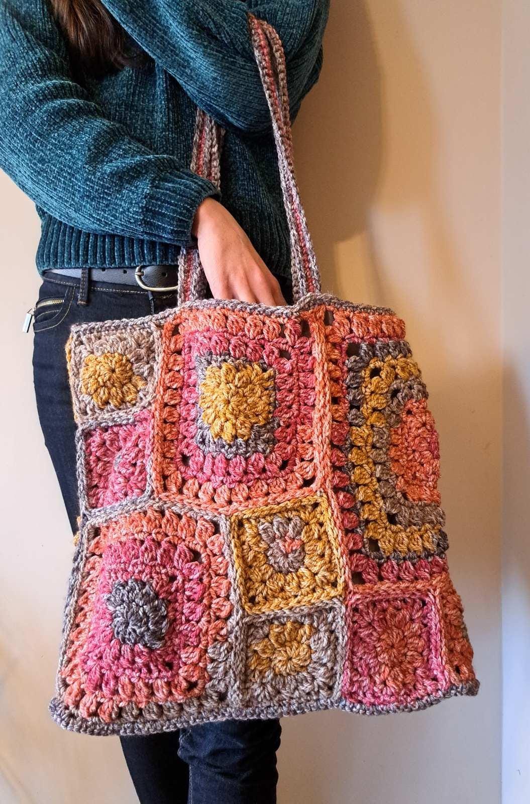 Crochet Shoulder Bag, Granny Square Scramble Sack, Bohemian Purse ...