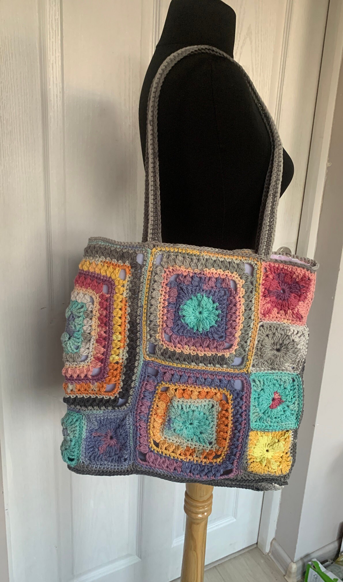Crochet Shoulder Bag, Granny Square Scramble Sack, Bohemian Purse ...