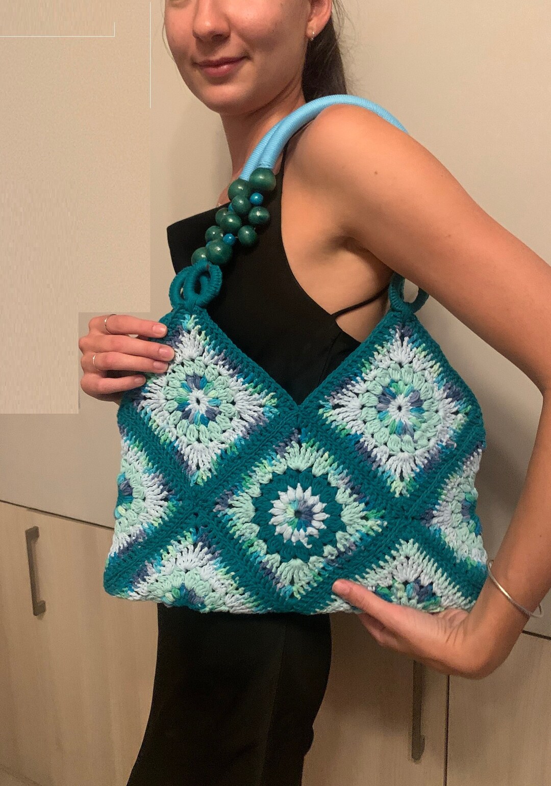 Crochet Shoulder Bag, Granny Square Scramble Sack, Bohemian Purse ...