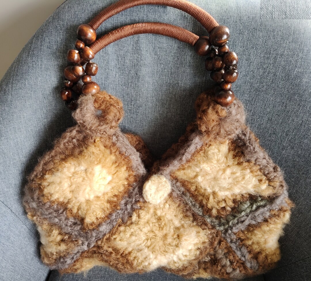 Crochet Granny Square Wool Mohair Hand Bag, Winter Scramble Sack ...