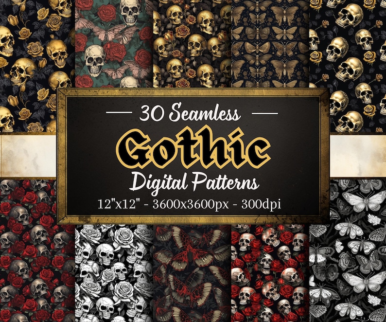 Gothic Patterns, 30 Gothic Themed Seamless Digital Papers, Instant ...