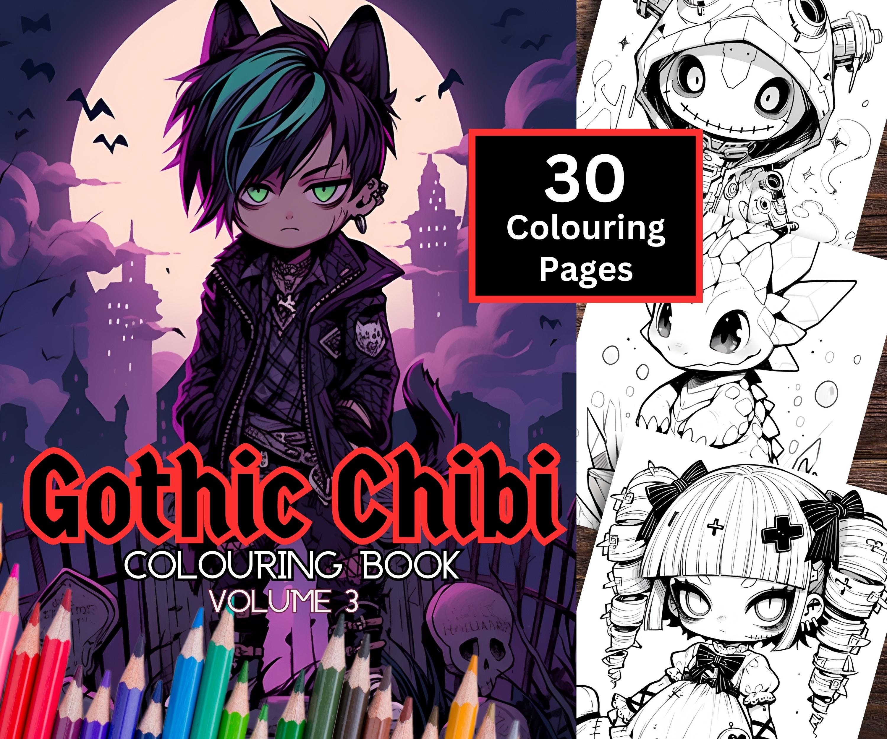 Gothic Chibi Colouring Pages 30 Creepy Chibi Kawaii and Anime - Etsy