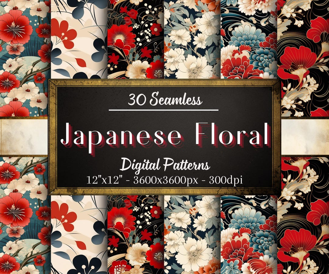 Japanese Floral Seamless Patterns, 30 Japanese Digital Papers, Floral ...