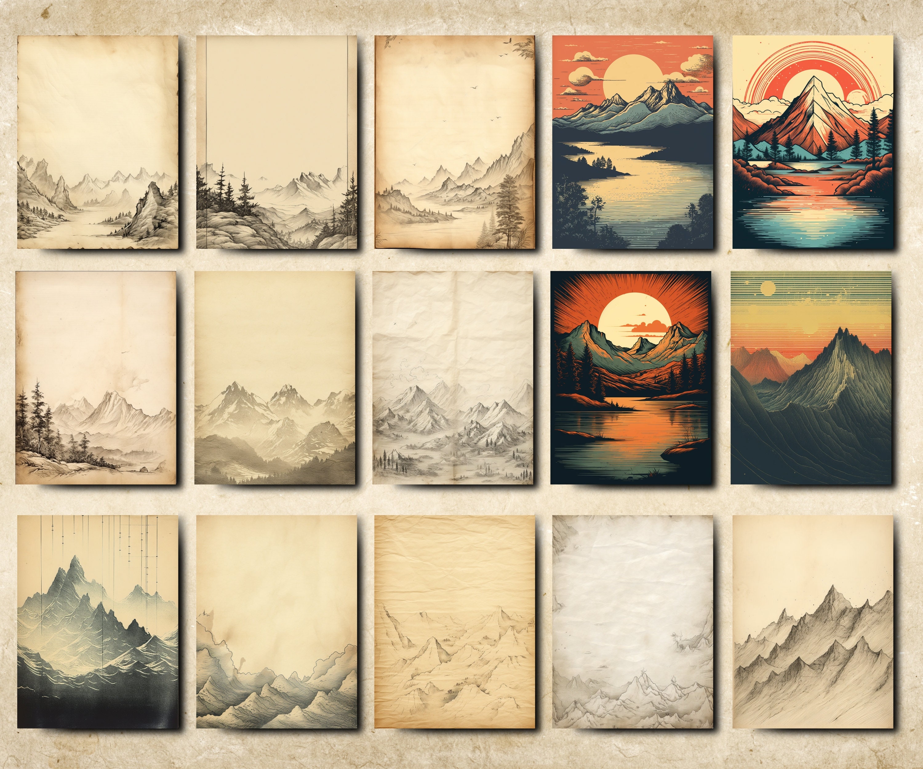 Mountain Junk Journal Pages, Vintage Scrapbooking Ephemera, 40 ...