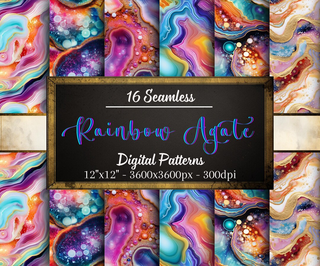 Rainbow Glitter Agate Seamless Patterns, 16 Glitter Agate Digital ...