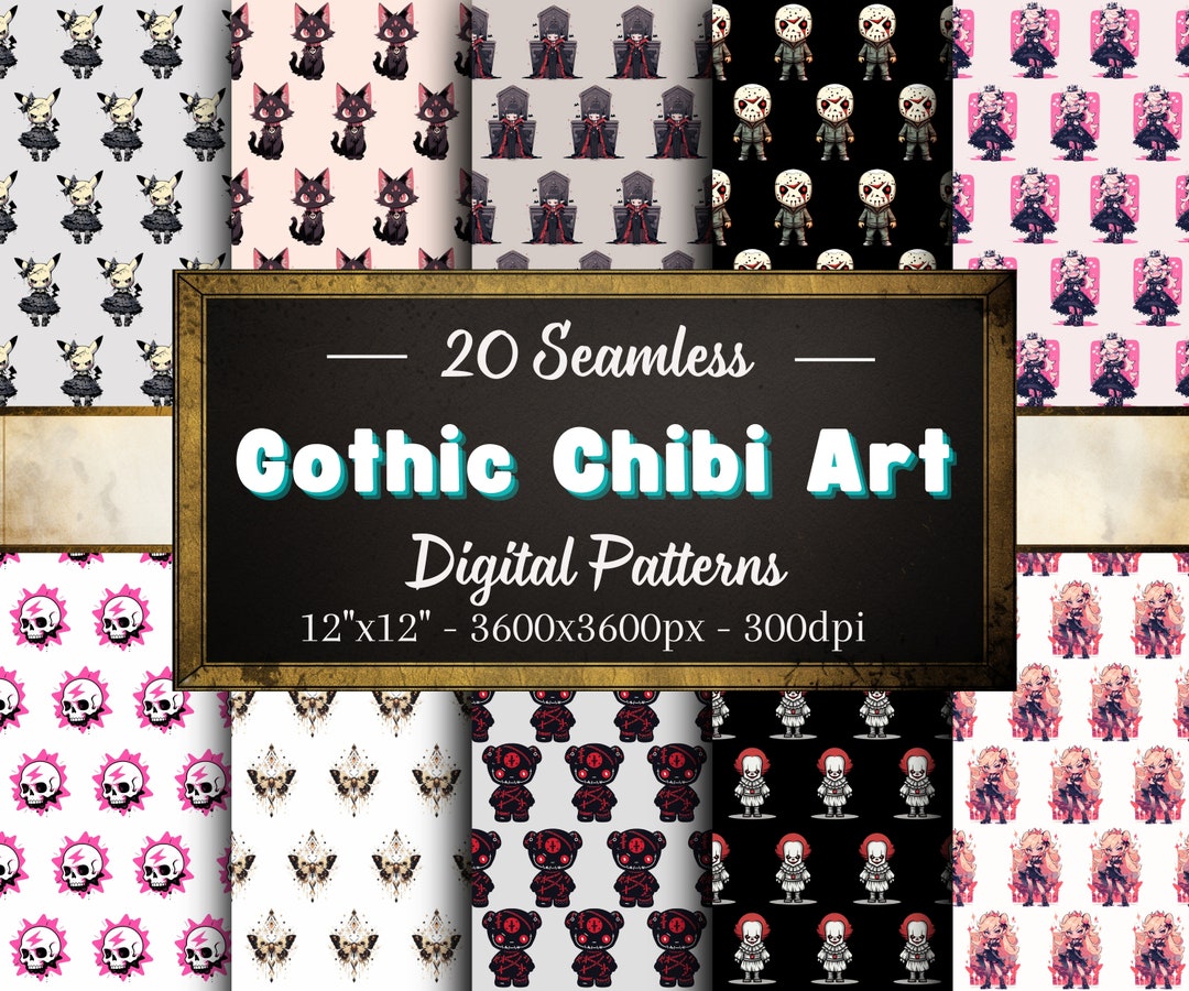 Gothic Chibi Patterns, 20 Chibi and Anime Seamless Digital Papers ...