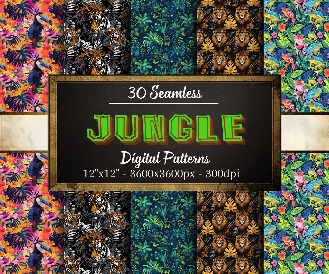 Jungle Seamless Patterns, 30 Jungle Themed Digital Papers, Instant Download, Personal ...