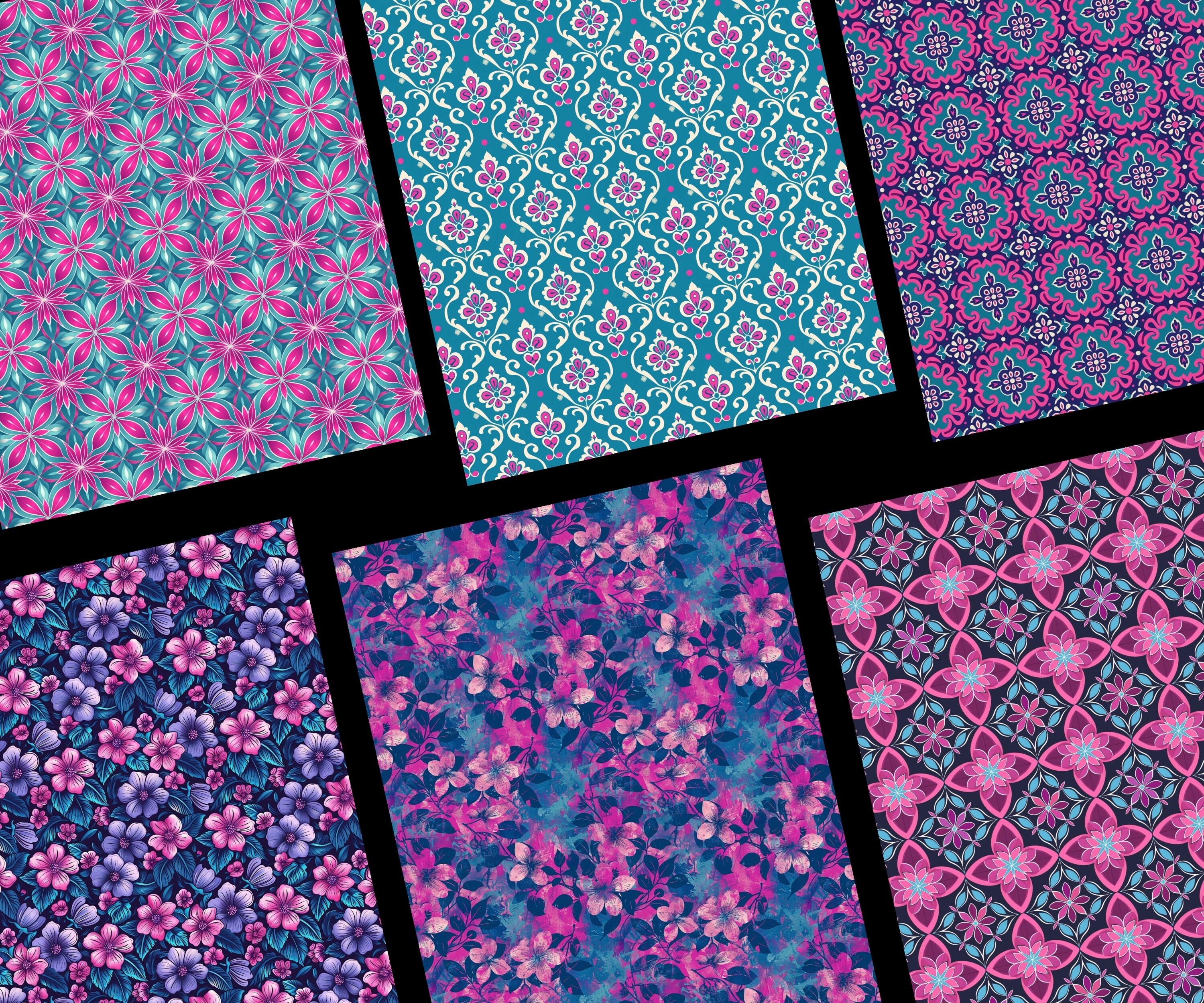 Magenta and Cyan Seamless Patterns, 30 Vibrant Digital Papers, Magenta ...