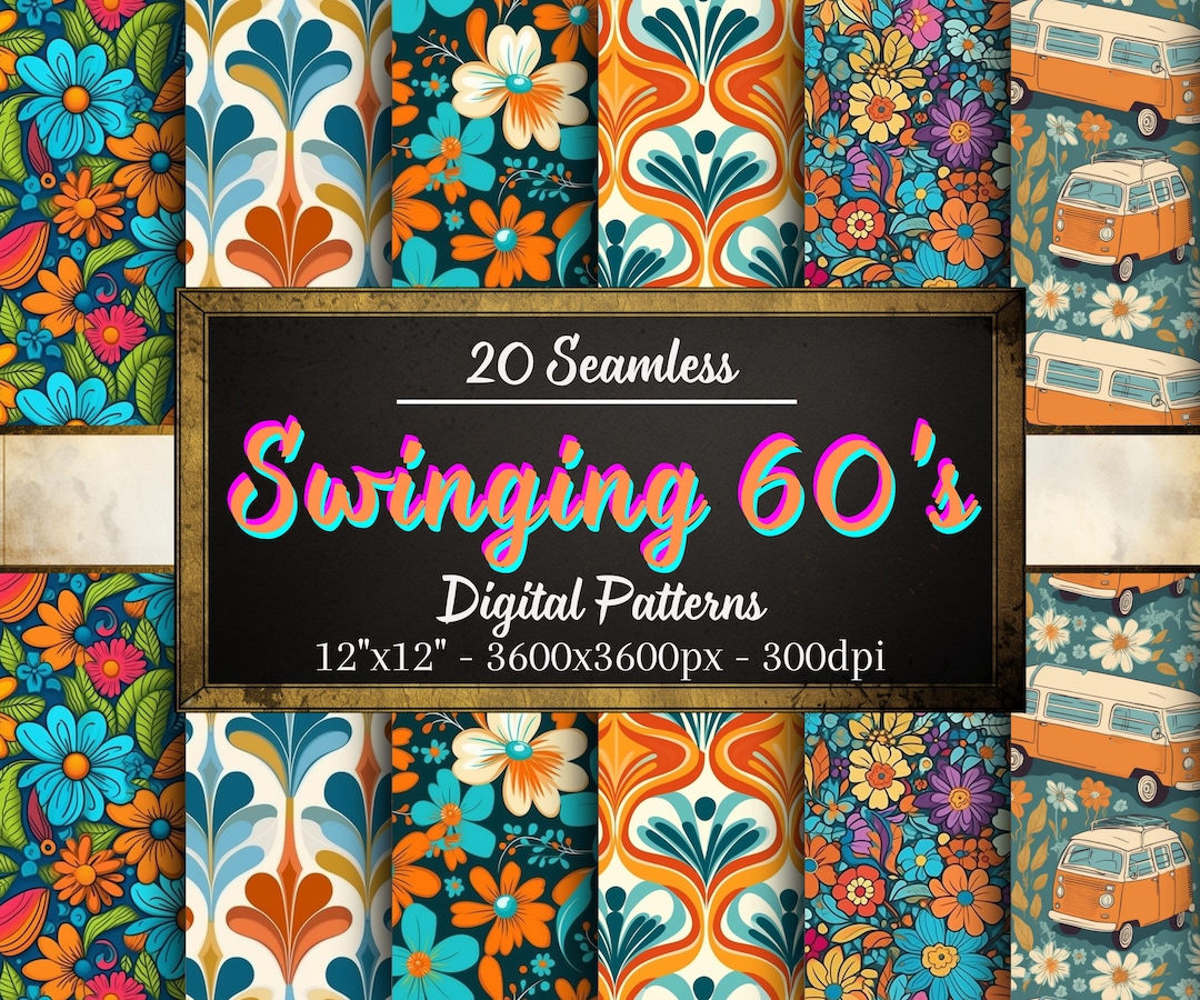 60's Seamless Digital Patterns, 20 Groovy Digital Papers, 60's Pattern ...
