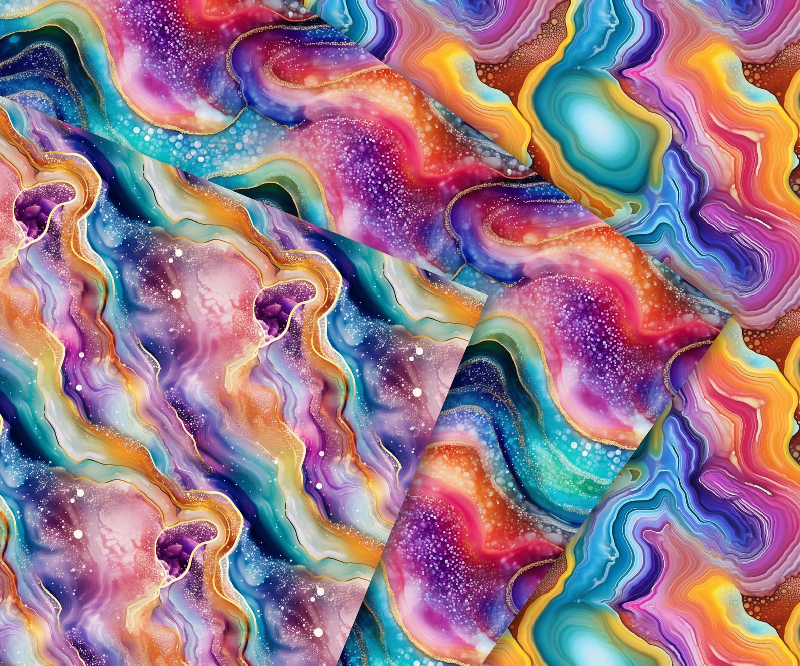 Rainbow Glitter Agate Seamless Patterns, 16 Glitter Agate Digital ...