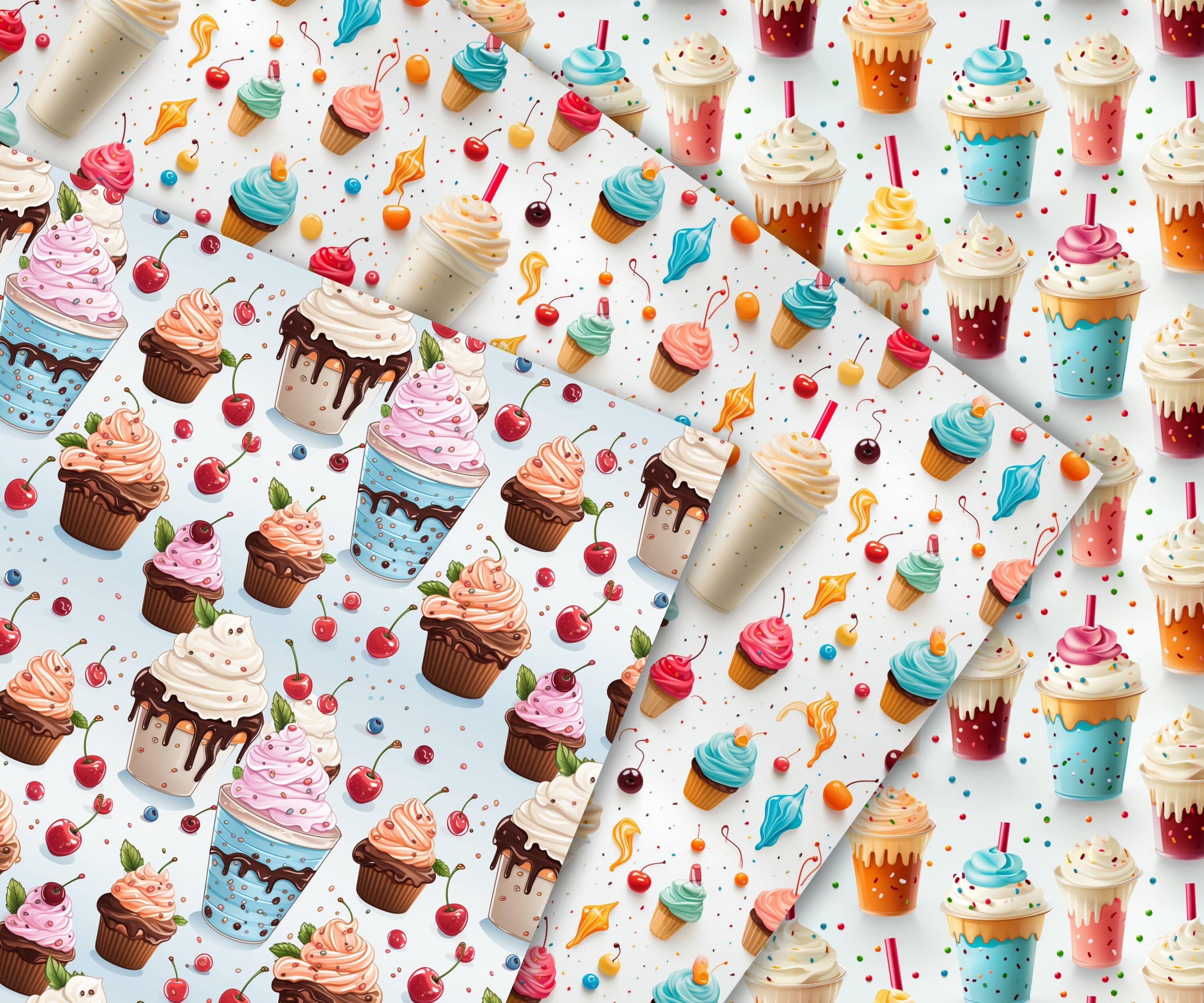 Ice Cream Sundae Patterns, 20 Ice Cream Seamless Digital Papers ...