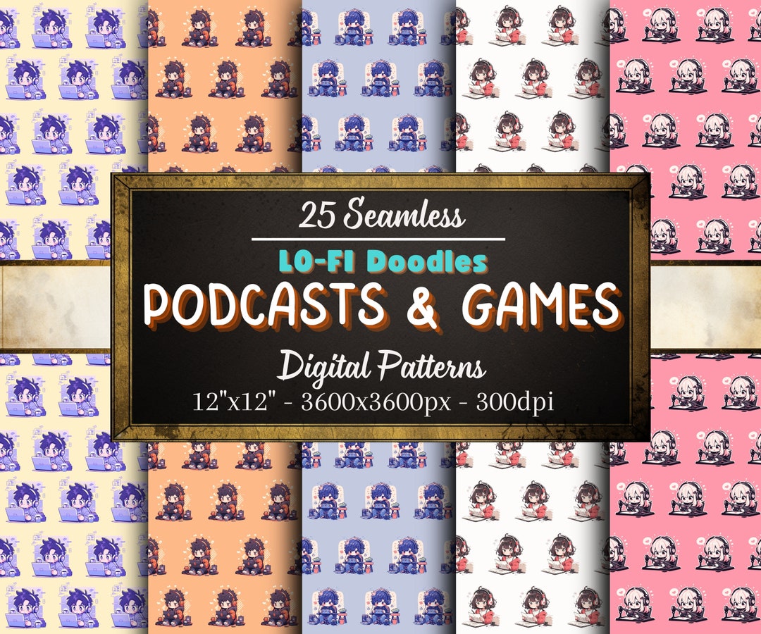 Lo-fi Anime Patterns, 25 Seamless Digital Papers, Podcast, Gamer ...