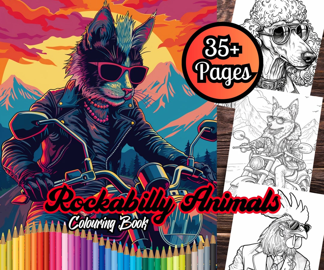 Rockabilly Animals Colouring Book, Over 35 Rockabilly Colouring Pages ...
