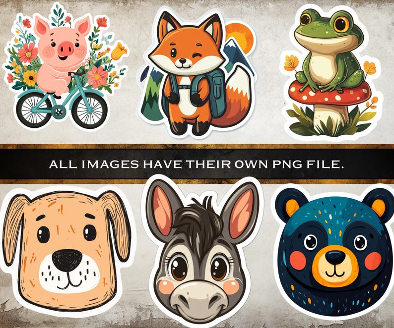 Cute Critters Sticker Pack, 65 Cartoon Animals Digital Stickers, PNG ...