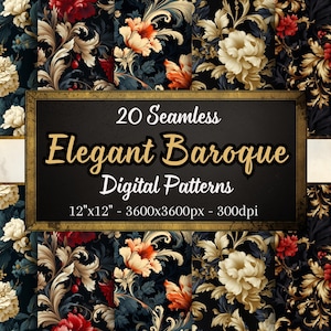 Baroque Patterns, 20 Seamless Digital Papers of Baroque Floral Patterns ...