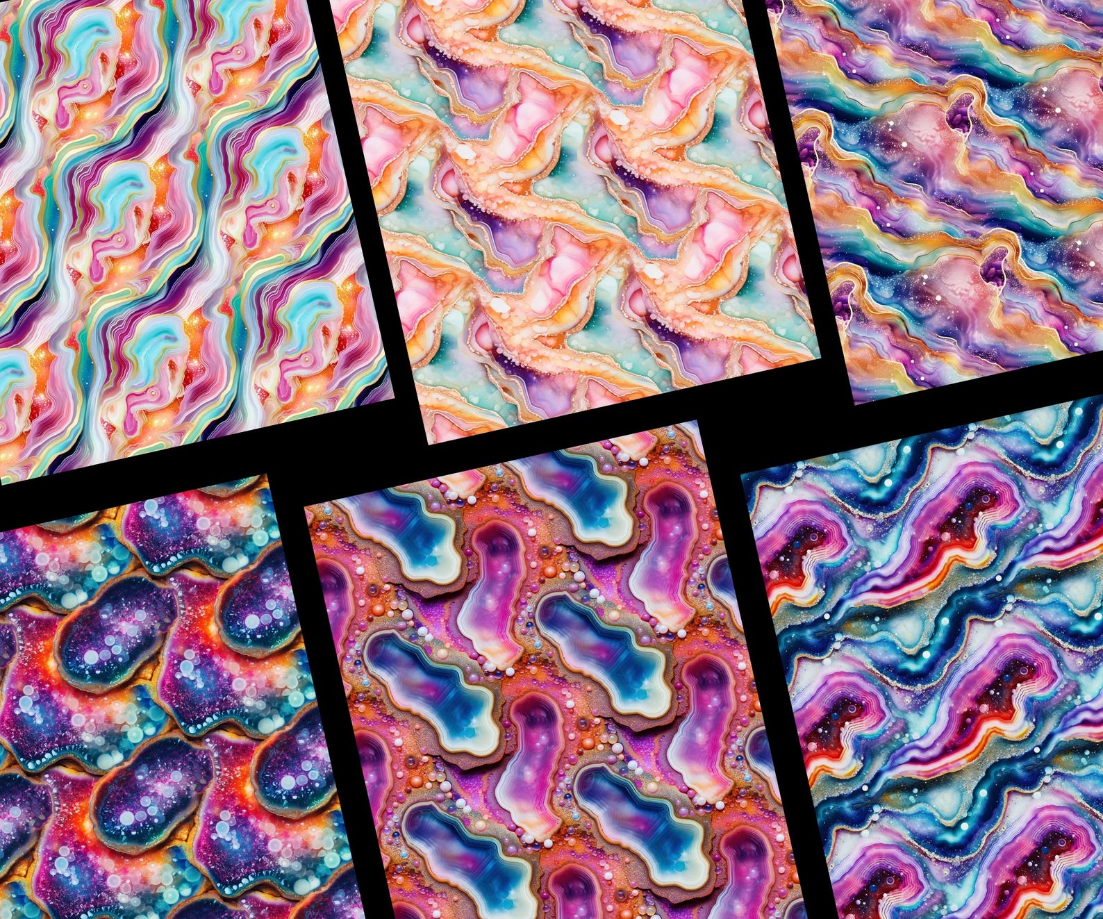 Rainbow Glitter Agate Seamless Patterns, 16 Glitter Agate Digital ...