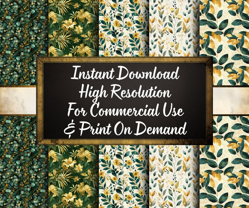 Green and Gold Botanical Patterns, 25 Botanical Seamless Digital Papers ...